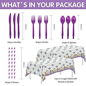 APOWBLS Safari Jungle Theme Party Supplies Girl - Jungle Safari Birthday Baby Shower Decorations Tableware, Plate, Cup, Napkin, Tablecloth, Cutlery, Straw, Animal Safari Party Decorations | Serve 24