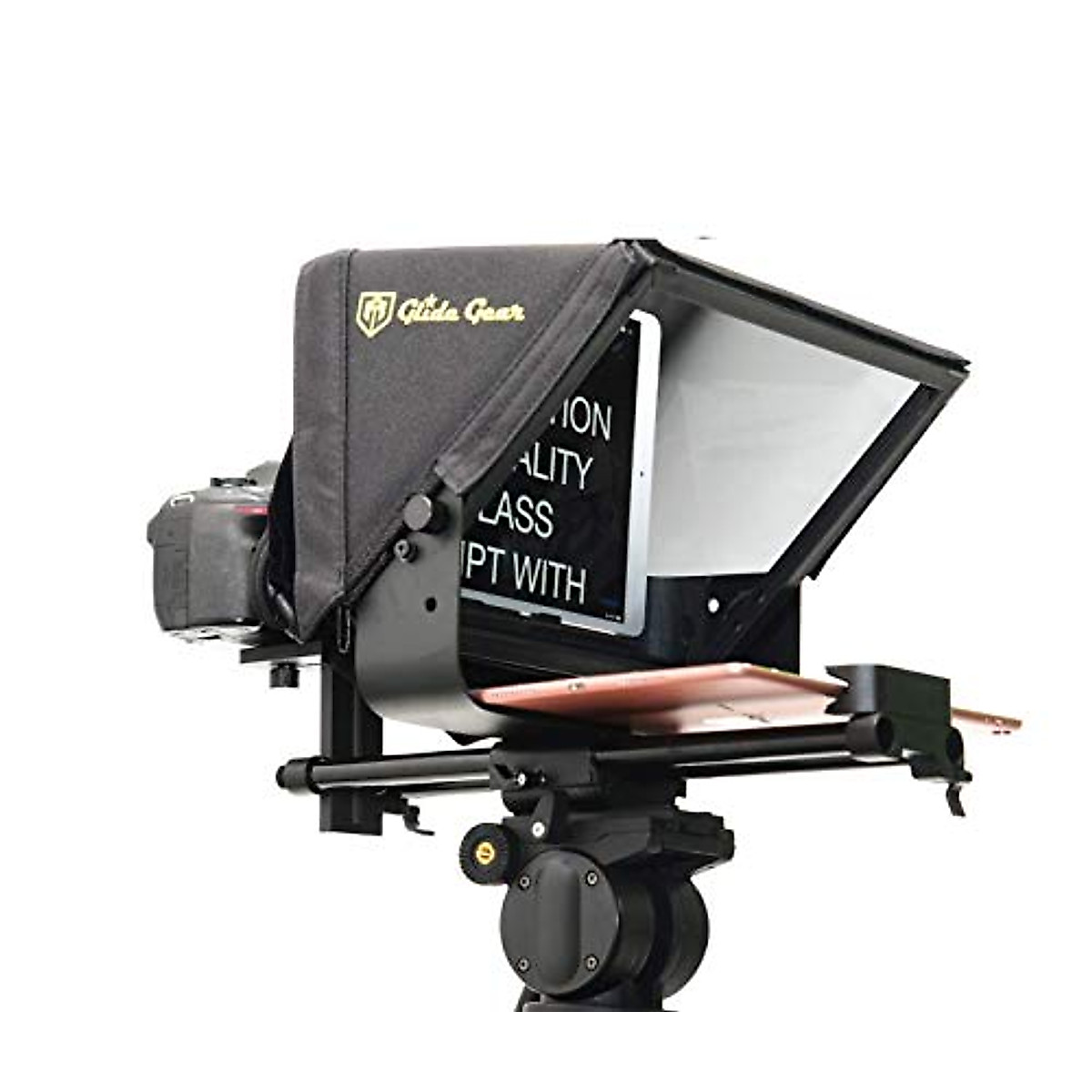 Glide Gear TMP 500 Universal Video Camera Tripod Teleprompter 15mm Rails w/ Carry Case