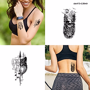 Hotoyannia 72 Sheets Halloween Tiny Temporary Tattoos Stickers, Fake Tattoos That Look Real And Last Long, Halloween Tattoos Include Black Scary Wolf Lion Tiger Skeleton Skull Tattoos