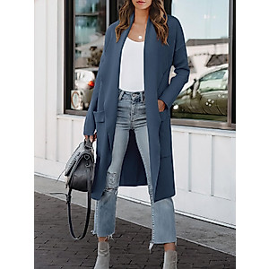 ANRABESS Women's Long Cardigan Sweater 2025 Fall Fashion Casual Oversized Knit Open Front Coatigan Jacket Coat Trendy Outfits Deep Blue Small