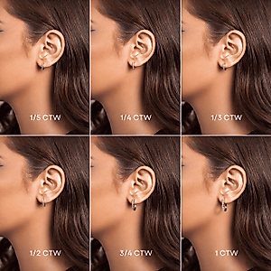 1/4 Carat Diamond Huggie Hoop Earrings for Women in 14k White Gold (F-G, SI2-I1, cttw) with Hinge and Notched Post by Privosa Fine Jewelry