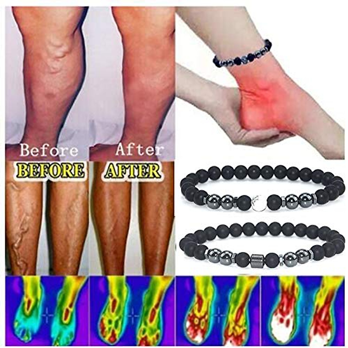 ZHUANMONI Anti-Swelling Black Obsidian Anklet, 4Pcs Magnetic Therapy Ankle Bracelet, Obsidian Beaded Bracelet For Men/Women Gifts