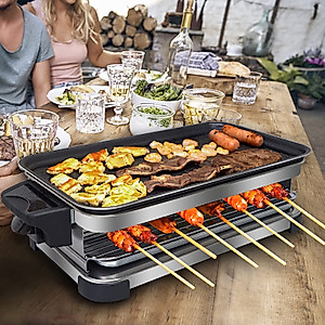 ZXMOTO Electric Smokeless Grill, 3 in 1 Korean BBQ Grill Raclette Table Grill,1600W Non-Stick Temperature Control Grill Removable Table Griddle for 7-8 Person