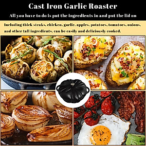 AOKDEER Garlic Roaster, Cast Iron Garlic Roaster for Kitchen Grill Oven, Dining Room, Indoor or Outdoor, BBQ Grill Garlic Tools, Garlic Baker for Picnic Camping Patio Backyard Cooking