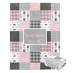 Woodland Baby Blanket For Girls,Baby Girl Blanket,Personalized Baby Blanket With Name,Newborn Swaddle Blanket Baby Girl,Custom Pink Throw Blanket,Custom Toddler Blanket,Kids Outdoor Blanket.50×60