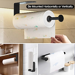 CYY Paper Towel Holder, Single Hand Operable Paper Towel Holder Under Cabinet with Damping Effect Adhesive Wall Mount Paper Towel Holder for Bathroom Kitchen Black