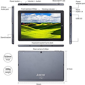 Windows 11 Tablet 10.1 inch Touchscreen, 6GB Memory 128GB Storage, Intel N4120 Ultra Slim Windows Tablets PC IPS HD Display with Keyboard, 2.4G/5G WiFi, USB3.0, Micro HDMI, Bluetooth4.2, Dual Camera