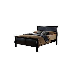 Epinki Full Size Bed Black Wood 1Pc Bed Bedroom Sleigh Bed, Bed Frame, Easy Assembly