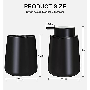 Matte Black Ceramic Soap Dispenser and Toothbrush Holder Set of 2, 12oz Hand Dish Soap Dispenser - Toothbrush and Toothpaste Cup Holders for Bathroom, Kitchen, Countertop Dresser