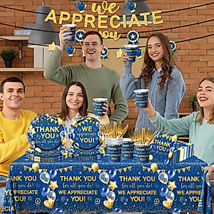 We Appreciate You Decorations Tableware set, 142Pcs Thank You for All You Do Decorations includes Thank You Plates Thank You Napkins Tablecloth for Employee Volunteer Appreciation Decorations