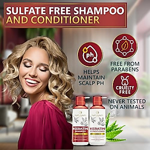 Keratin Shampoo and Conditioner Set with Hyaluronic Acid - Sulfate Free Intense Moisturizing Treatment - For Strengthening Dry and Damaged Hair - For Women and Men - Salon Grade