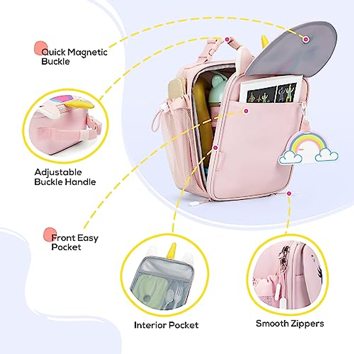 TOURIT Kids Lunch Box Insulated Lunch Bag for Kids with Water Bottle Holder, Water-resistant Lightweight Lunch Tote Bag for Boys Girls to School, Picnics,Unicorn