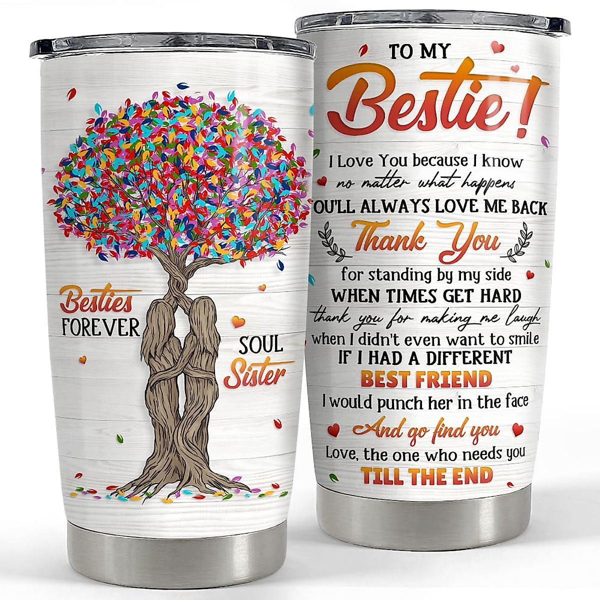 SANDJEST Best Friend Tumbler 20oz Besties Gifts for Women BFF Soul Sister Bestie Stainless Steel Insulated Tumblers Coffee Travel Mug Cup Friendship Gift for Birthday Christmas