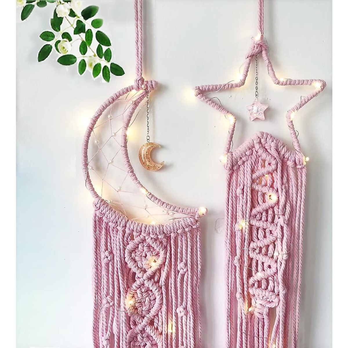 Dream Catchers Star Moon Dream Catcher Pink Room Decor, Macrame Dream Catcher Girls Teenager Bedroom Wall Decor,Boho Dream Catcher Girls Room Decor Teen Girl Gifts for Women Birthday Gifts Mother Day