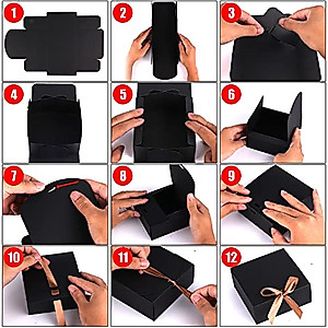 AIEX 12 Pcs Gift Boxes with Lids, 4.5" x4.5"x2" Present Boxes Square Gift Box with Champagne Wrap Ribbons, Gift Wrap Boxes for Birthday Wedding Party Christmas Chocolate Candy (Black)