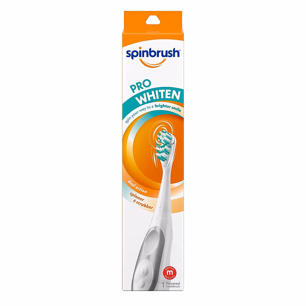 Spinbrush PRO WHITEN Battery Powered Toothbrush, Medium Bristles, 1 Count, Rose Gold or Silver Color May Vary