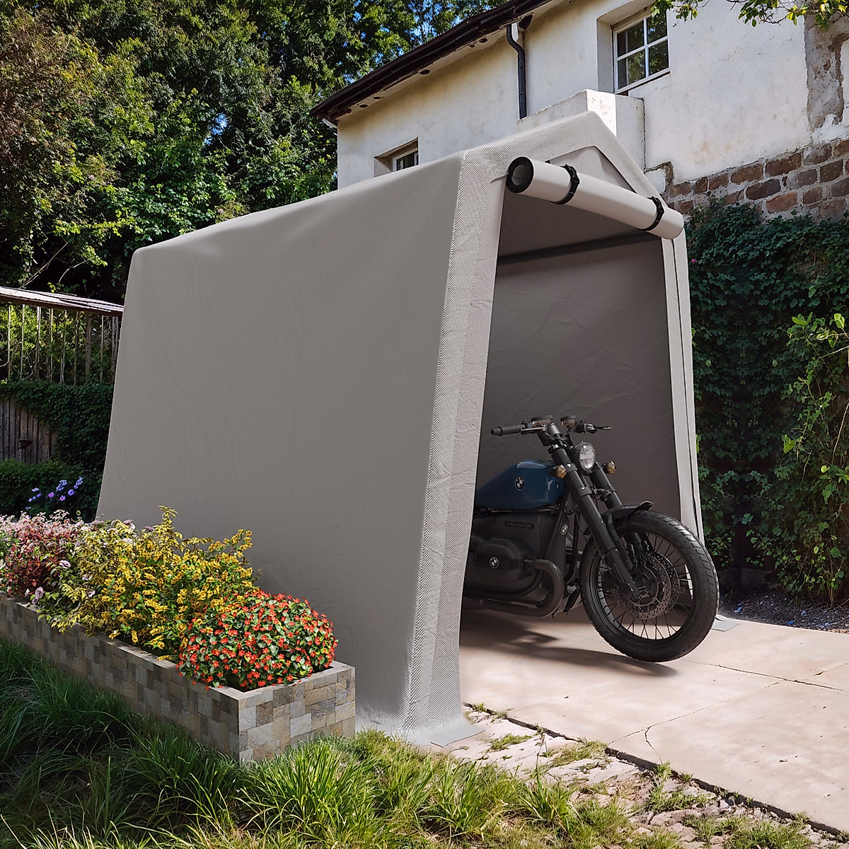 Flamaker Storage Shed 6 x 6 x 7 ft Outdoor Heavy Duty Waterproof Garage Steel Frame Portable Shed with Roll-up Zipper Doors for Motorcycle, Bike, Gardening Tools (Grey)