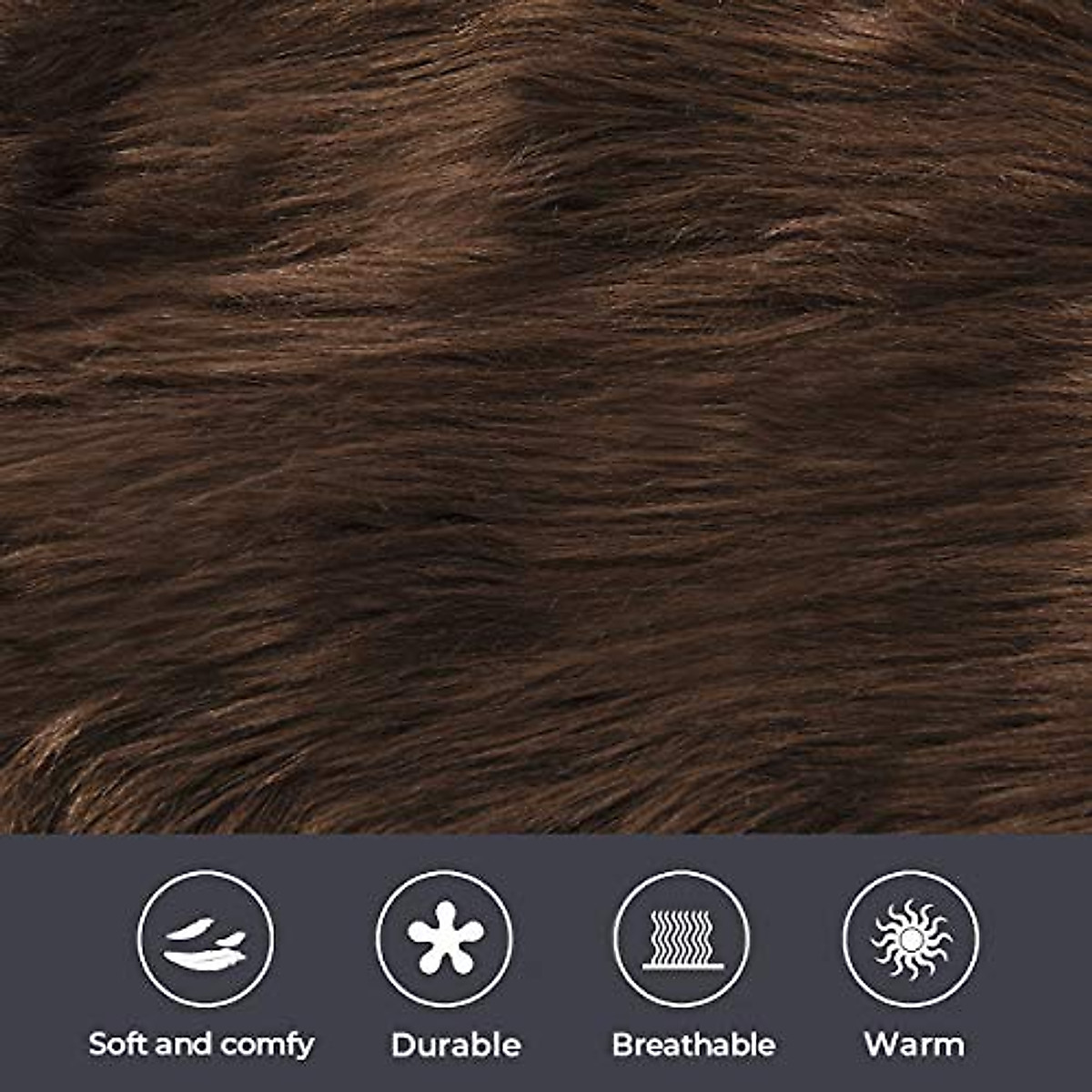 HYSEAS Faux Sheepskin Fur Area Rug Brown, 2x3 Feet, Fluffy Soft Fuzzy Plush Shaggy Carpet Throw Rug for Indoor Floor, Sofa, Chair, Bedroom, Living Room, Home Decoration