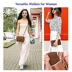 nuoku RFID Wallet Women Travel Zip Wristlet Purse Crossbody Clutch