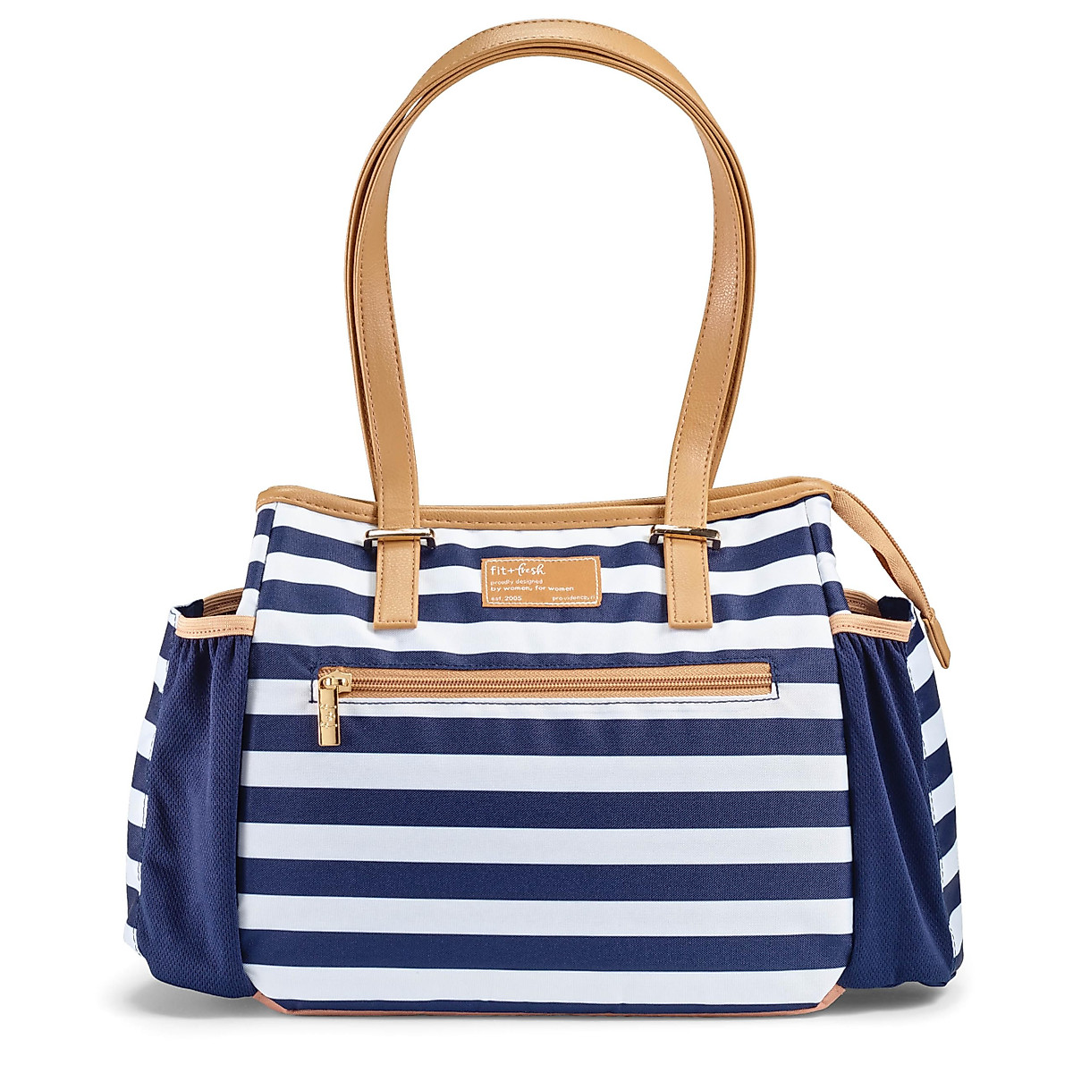 Fit & Fresh Lunch Bag For Women, Insulated Womens Lunch Bag For Work, Leakproof & Stain-Resistant Large Lunch Box For Women With Container and Matching Tumbler, Zipper Closure Copley Bag Navy Stripe