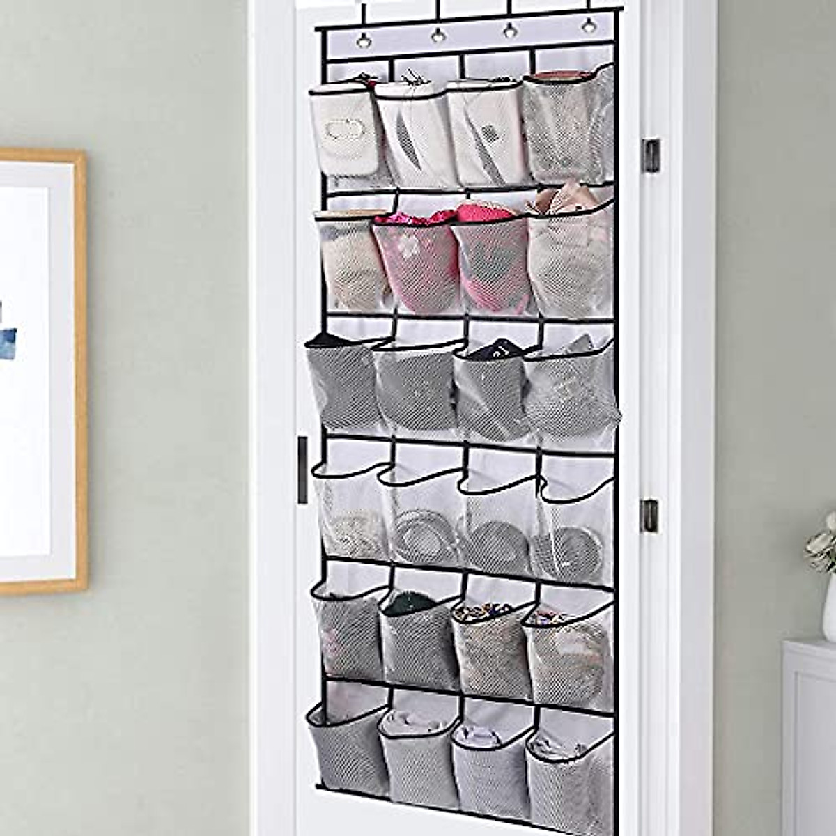 CHBC 24 Large Mesh Pockets Over The Door Shoe Rack, Hanging Shoe Organizer for Closet Hanging Shoe Rack Holder Hanger, White