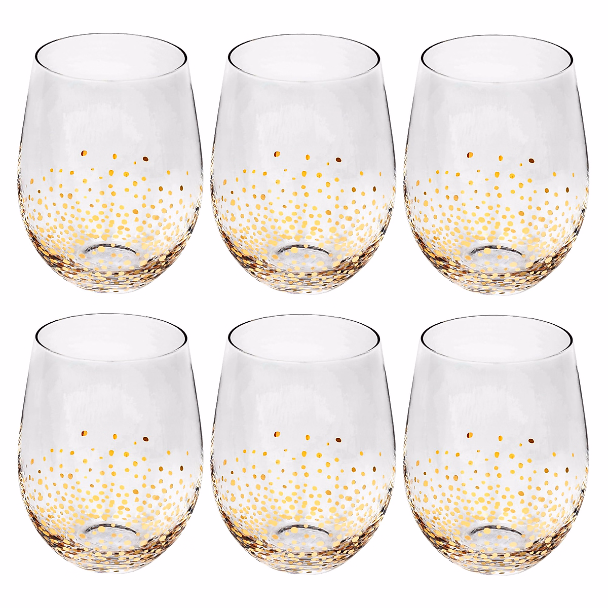 American Atelier Luster Stemless Goblet | Set of 6 | Made of Glass | Gold and Silver Confetti Design | 18-Ounce Capacity | Smooth Rim Red Wine Glasses | White Wine Tumblers
