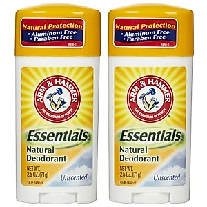 Arm & Hammer Essentials Natural Deodorant, Unscented - 2.5 oz - 2 pk