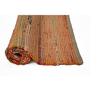 Chardin home Jute & Rust Cotton Rags Runner Rug. Boho Farmhouse Country Home Decor Long Rug Reversible mat | 2x5 feet Orange/Jute