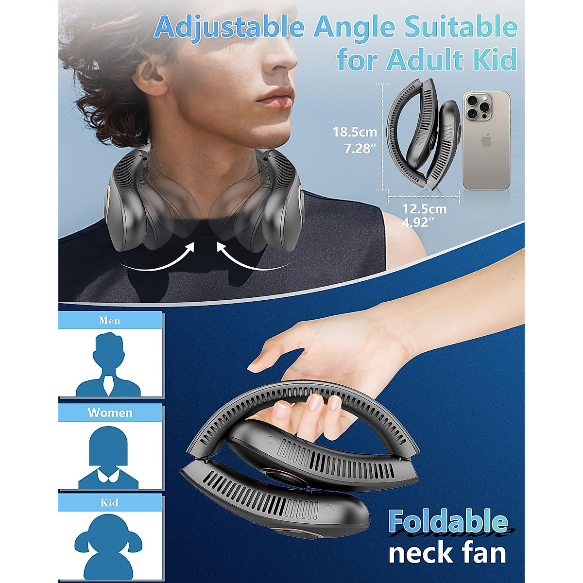 Portable Neck Fan-Neck Fans that Blow Cold Air,Folding Neck Fan Rechargeable With LED Display&4 Speeds,Indoor Outdoor Hanging Bladeless Battery Powered Cordless Quiet Face Personal Fan Neck Black