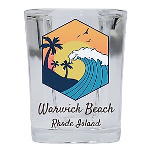 R and R Imports Warwick Beach Rhode Island Souvenir 2 Ounce Square Base Shot Glass Wave Design Single