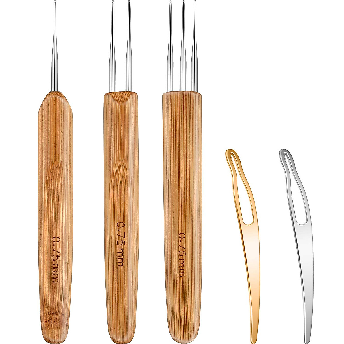 5 Pieces Dreadlocks Crochet Hook Tool Crochet Needles Includes 3 Pieces Dreadlocks Crochet 1 Hook 2 Hooks 3 Hooks for Hair Dreads Braid Craft Weaving 2 Pieces Hair Locking Tool (0.75 mm)