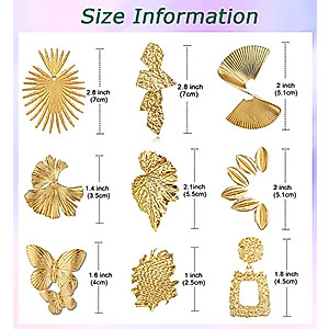 Jewdreamer 9 Pairs Gold Geometric Earrings for Women Exaggerated Statement Earrings Stylish Twisted Ginkgo Leaf Earrings Gold Plated Big Boho Drop Dangle Earrings Jewelry Gift