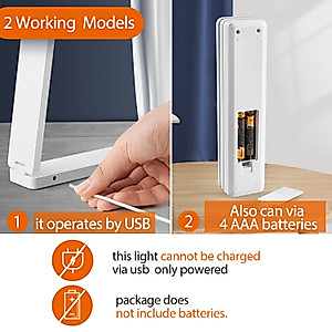 JIALUX Foldable LED Desk Lamp - Folding Portable USB Table Light with 3 Brightness Settings - for Home, Reading, Studying, Work, Travel - White