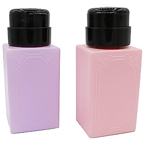 naildrobe 2 PACK One- Touch Pump Dispenser Bottles for Acetone, Rubbing Alcohol, Toner, Makeup Remover, etc (includes 2 colors, total 2 Pack)