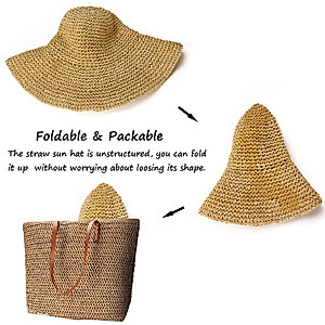 Sydbecs Women's Sun Hats Wide Brim Summer Beach Hat for Women Foldable Travel Straw Hat UPF50+ (Khaki)