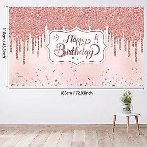 Rose Gold Birthday Decorations, Happy Birthday Backdrop, 50 Pieces Balloons Set, Rose Gold, Pink, White, Confetti, Rose Gold Photography Backdrop Banner for Girls Women Birthday Party