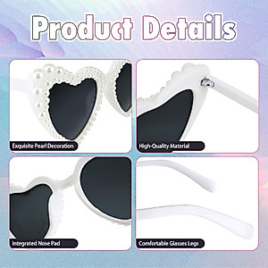 Goenb Pearl Sunglasses for Women, Pearl Glasses Vintage Love Heart Shaped Sunglasses for Women Girls Adults Dress up Party