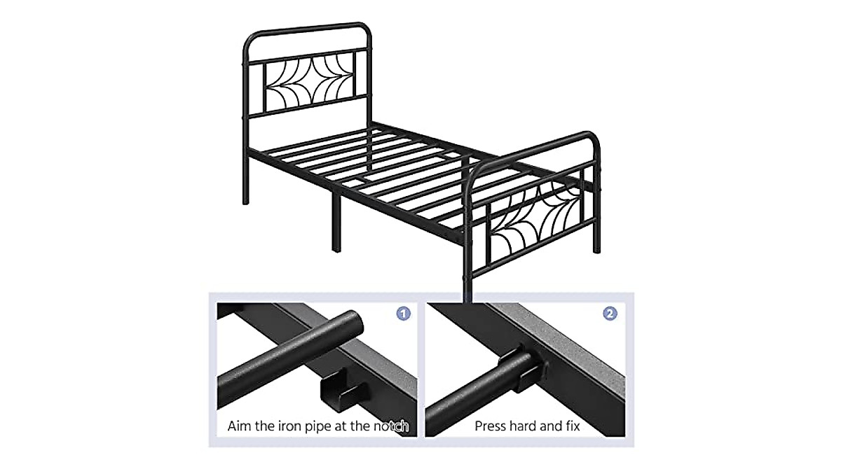 Modern Twin Size Metal Bed Frame with Star Design and Storage