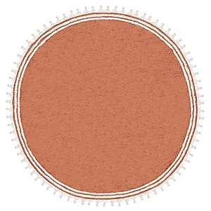 SAFAVIEH Easy Care Collection Area Rug - 6' Round, Rust & Ivory, Handmade Border Tassel, Machine Washable Ideal for High Traffic Areas in Living Room, Bedroom (ECR201P)