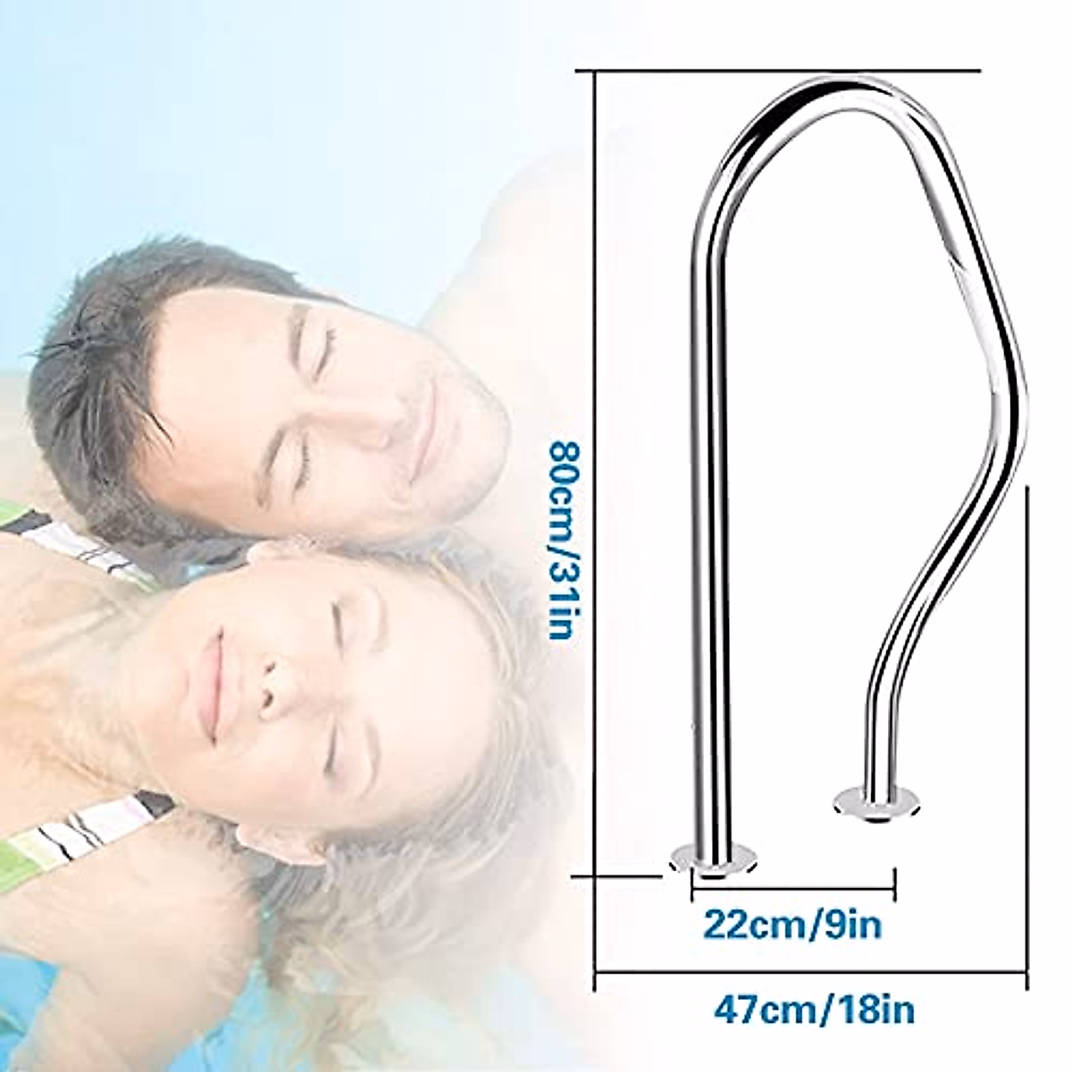 BTZHY Pool Handrails 3-Bends Easy Mount Hand Rail, 304 Stainless Steel Swimming Pool Handrail for Inground Pools Entrances and Garden Backyard Pools