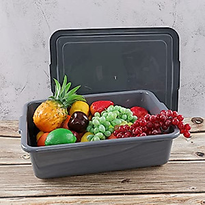 Doryh 13 L Gray Commercial Bus Box Tubs with Lids, 4-Pack Plastic Utility Bus Box