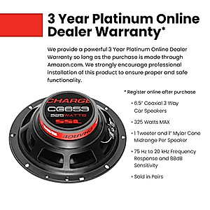 Sound Storm Laboratories CG653 Charge Series 6.5 Inch Car Stereo Door Speakers - 325 Watts Max, 3 Way, Full Range Audio, Tweeters, Coaxial, Sold in Pairs