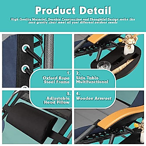 Devoko Zero Gravity Chairs Padded Seat Folding Recliner with Sun Shade Cup Holder Pillow Adjustable Camping Lounge Chair for Patio Garden Beach (Blue)