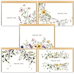 Gooji 4x6 Floral Thank You Cards with Envelopes (Bulk 20-Pack) Matching Peel-and-Seal Rustic Envelopes | Assorted Bulk, Watercolor Wildflower | Birthday Party, Baby Shower, Weddings, Greeting, Blank Notes Girl Boy Business Pink Box Assorted Stationary Bla