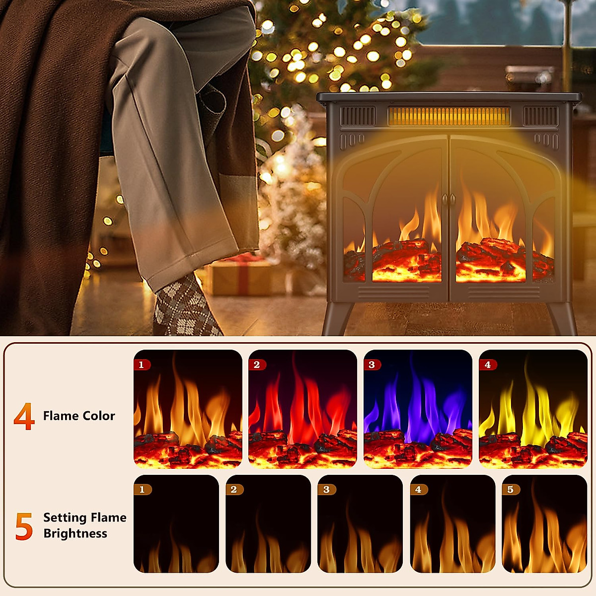 R.W.FLAME Electric Fireplace Heater 25" with Remote Control, Cathedral Stylish, Different Flame Effects and Log Set Colors, Adjustable Brightness and Heating Mode, Overheating Safe Design