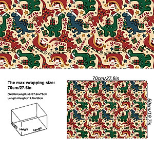 Dtiafu Dinosaur Wrapping Paper For Boys Girls Kids - 8 Sheets Dino Christmas Gift Wrap with Santa Candy Cane Joy for Birthday Wedding Holiday - Cute Cream Wrapping Paper - 20 x 28 Inch Per Sheet…