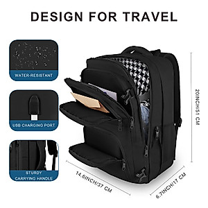 Large Travel Backpack, Carry On Backpack for Airplanes, 17 inch Laptop Backpack for Men, 45L Expandable Waterproof Backpack, Traveling Computer Backpack with USB Port, Teacher Travel Bag, Black