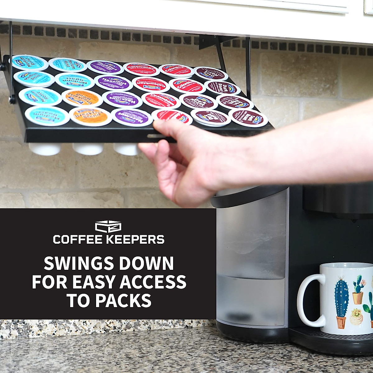 Coffee Keepers Under Cabinet Coffee Pod Holder - Storage Organizer for K-Cup® packs - Discreet Design - Holds 24 Single Coffee Pods - Easy, No-Drill Install - For Home, RV, & Boat Storage