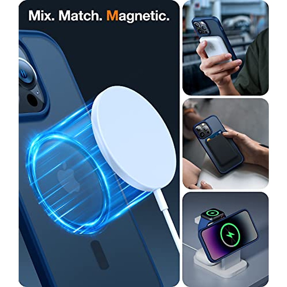 TORRAS Magnetic Guardian Designed for iPhone 14 Pro Max Case Military Grade Drop Tested Compatible with MagSafe Slim Translucent Matte Phone (6.7"), Navy Blue