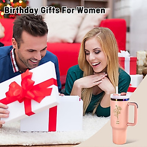 Birthday Gifts for Women, 40 oz Tumblers with Birth Month Flower, Stainless Steel Insulated Tumbler Travel Coffee Mug Cup Gifts for Friends Female Coworker Sister Mom Wife, Laser Engraved, Apr